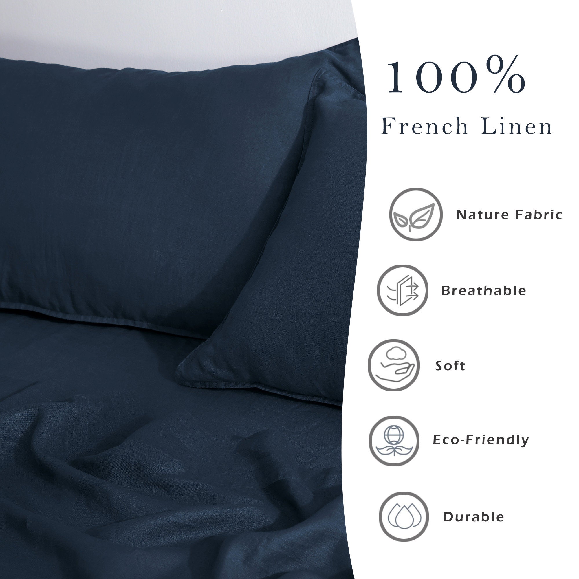 French Linen Pillowcases Ultra-soft Breathable Moisture-wicking Eco ...
