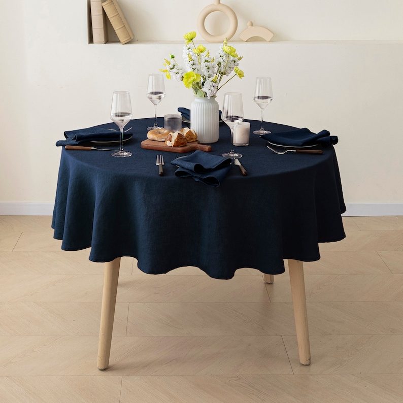 Linen Round Tablecloth 65'' DIA Durable Eco-friendly Washed 100% Pure ...
