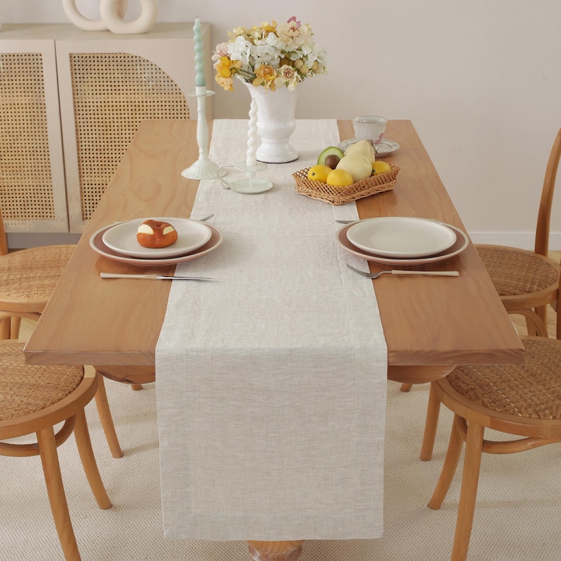 100% Pure Linen Natural Table Runner - Stonewashed French Linen Table ...