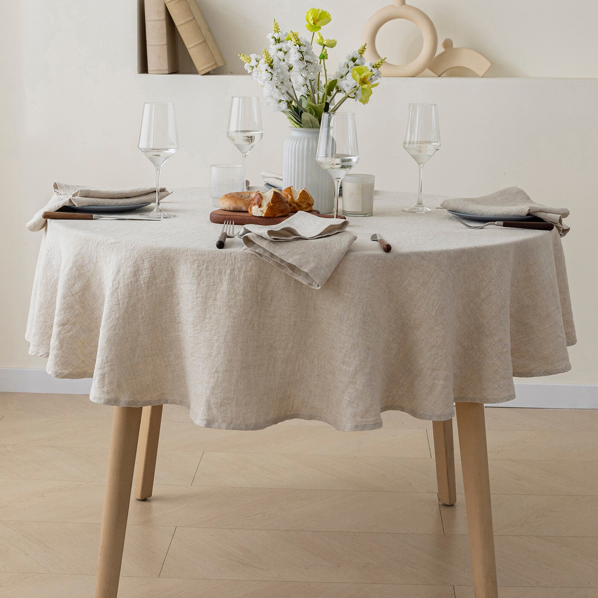 Linen Round Tablecloth 65'' DIA Durable Eco-friendly Washed 100% Pure ...