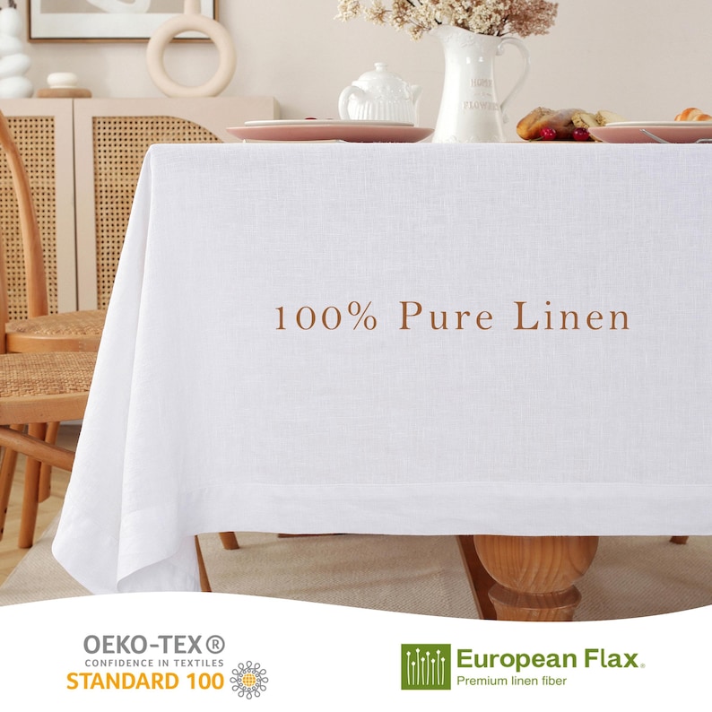 100% Pure Linen Rectangle Tablecloth - Heavy Duty Natural Stonewashed ...