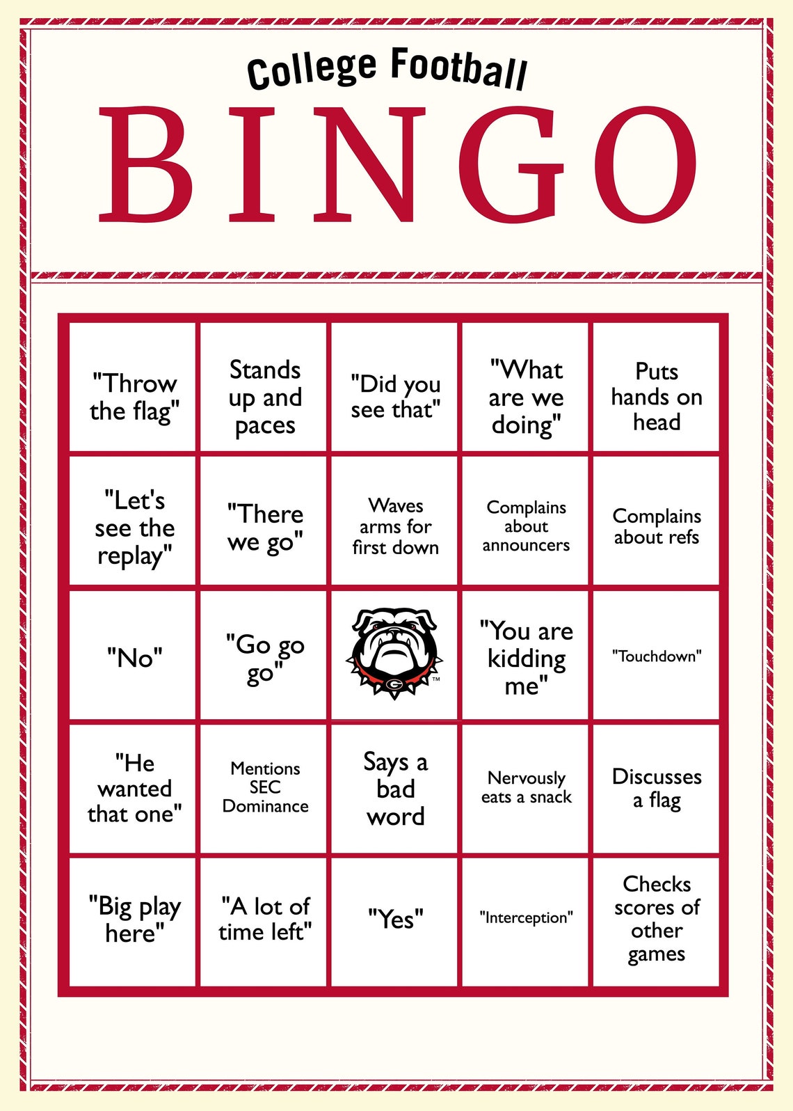 University of Georgia Bulldog Bingo Board – Fun Game Day Activity for ...