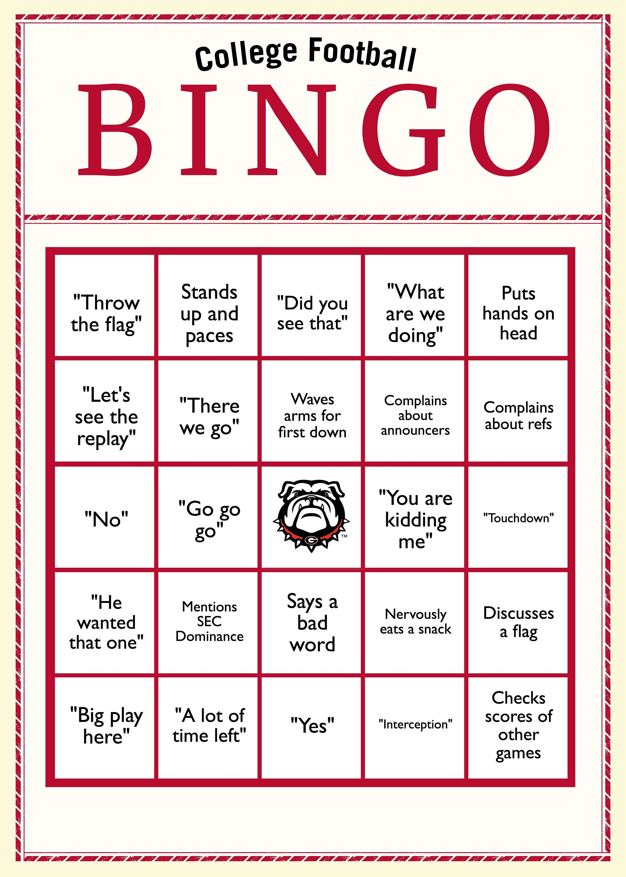 University of Georgia Bulldog Bingo Board – Fun Game Day Activity for ...