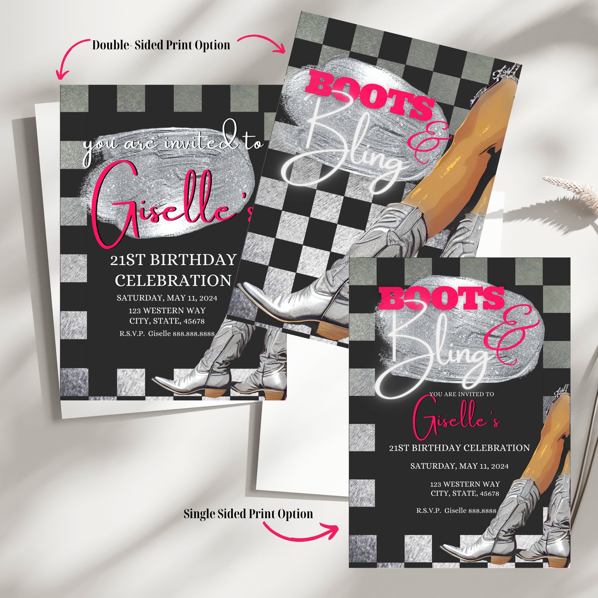 Cowboy Boot Birthday Invite | Editable Cowgirl Glitter Party Invite | Printable Bridal Shower ...
