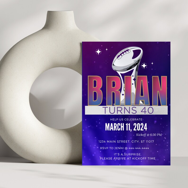 Football Birthday Party | 40th Birthday Invitation | Personalized ...