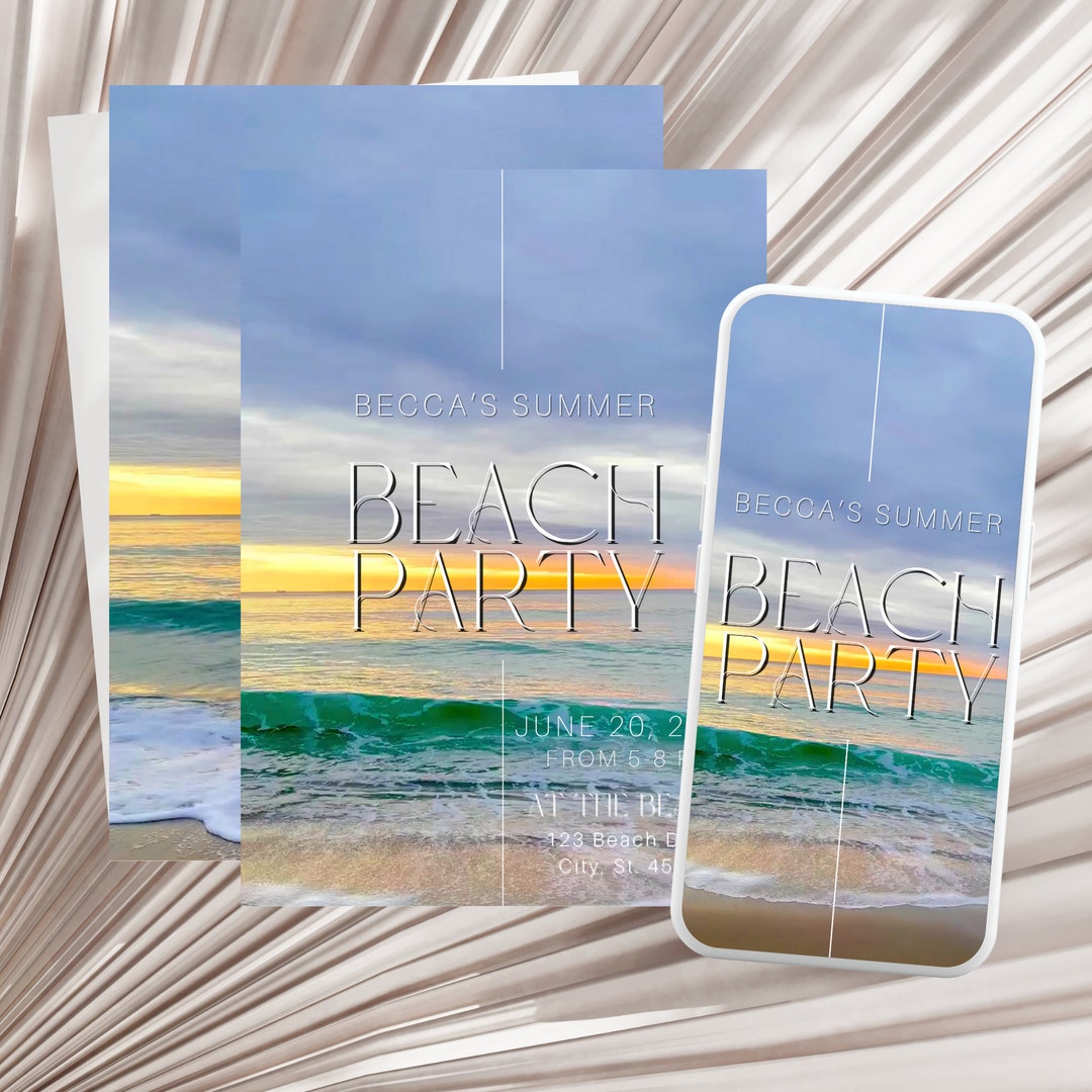 Beach Birthday Party Invitation Template Ocean Birthday Invitation Card ...