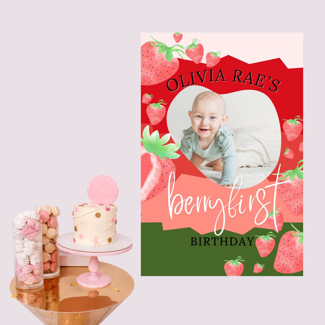 Berry First Birthday Decorations Table Signs Card Strawberry Theme ...