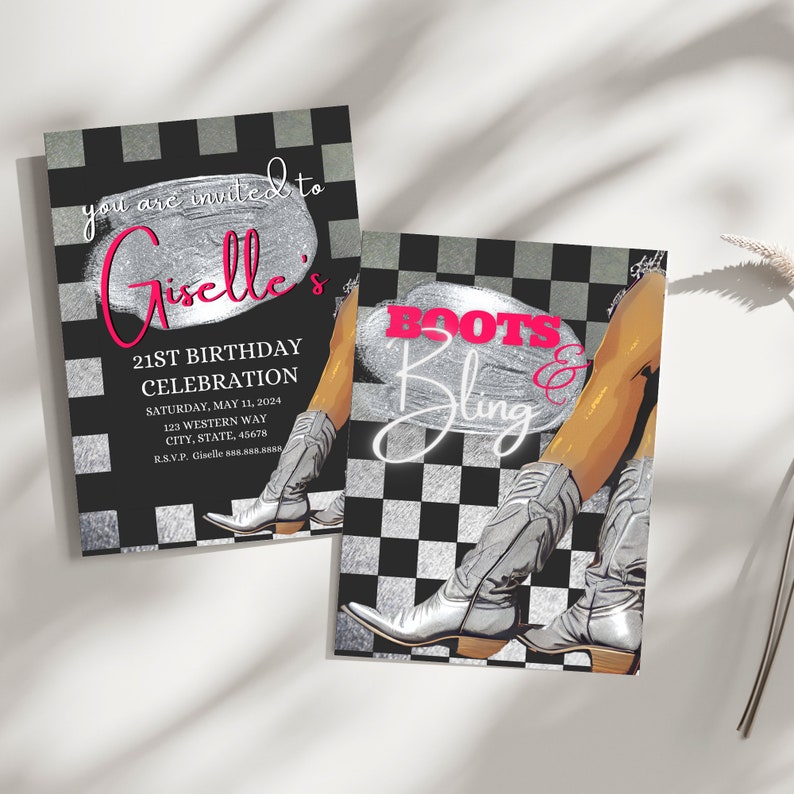 Cowboy Boot Birthday Invite | Editable Cowgirl Glitter Party Invite ...