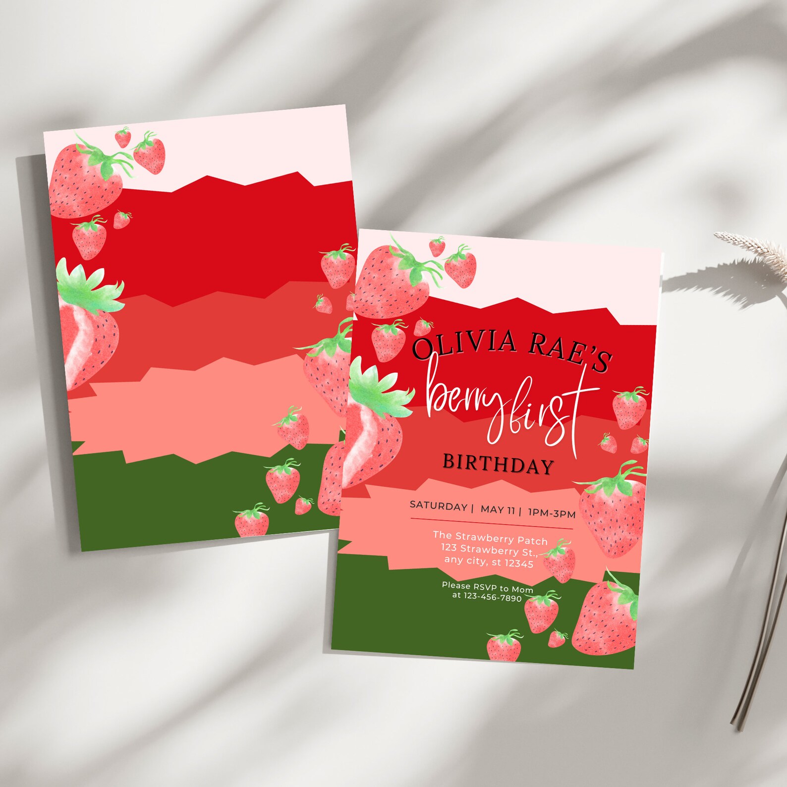 Berry First Birthday Decorations Table Signs Card Strawberry Theme ...