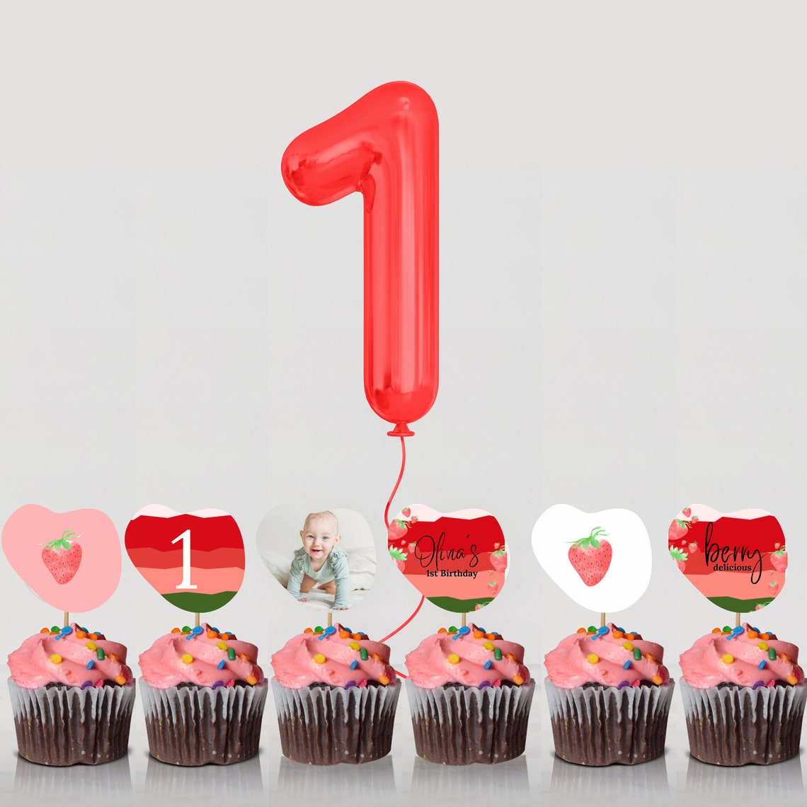 Berry First Birthday Decorations Table Signs Card Strawberry Theme ...