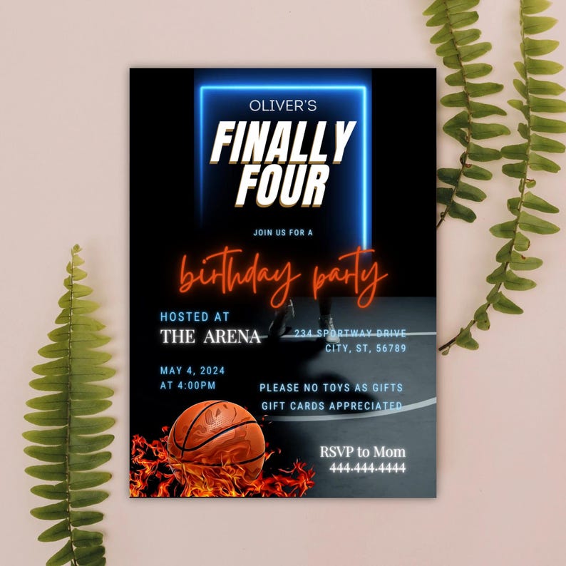 Finally Four Basketball Birthday Invitation Template | Basketball Theme ...
