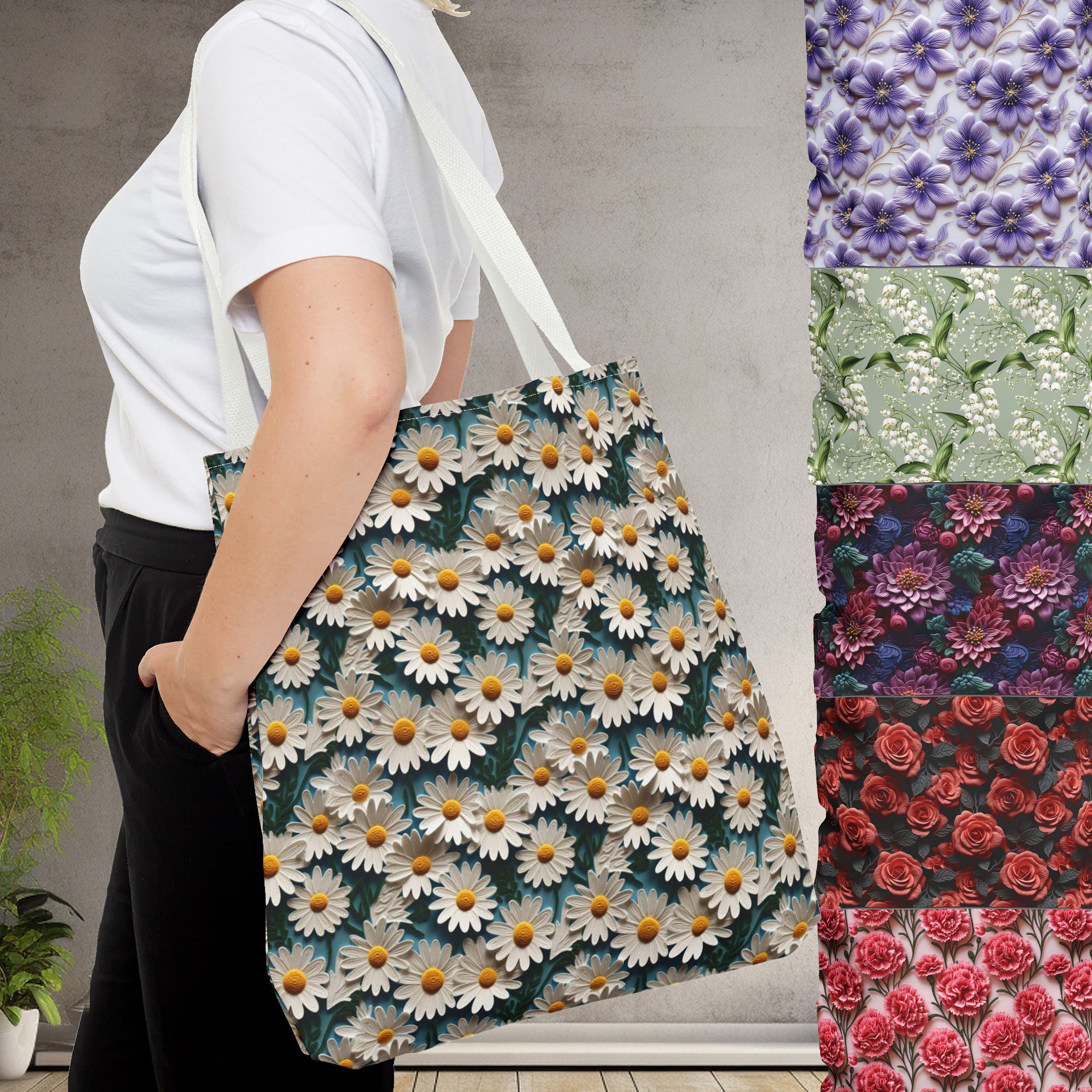 Floral Pattern Tote Bag, Grocery Reusable Bag, Travel Tote Bag ...