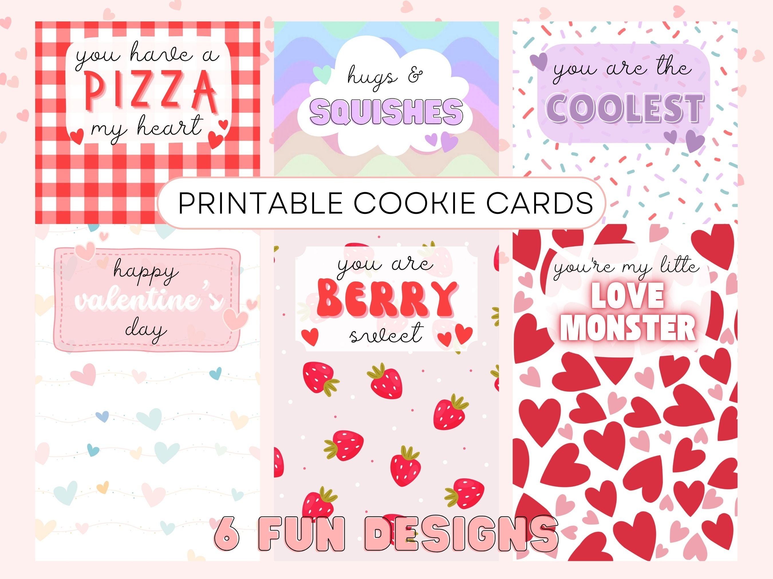 Valentine's Day Cookie Cards, 6 Pack Bundle of Printable Valentines ...