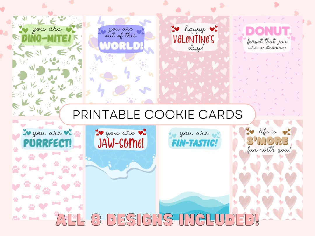 Valentines Mini Cookie Cards, Bundle of 8 Cookie Cards, Valentines ...