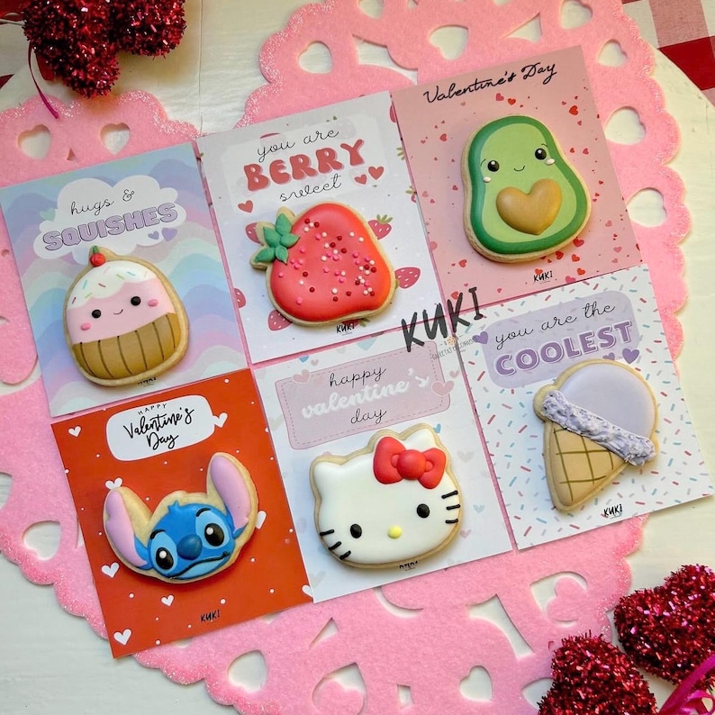 Valentine's Day Cookie Cards, 6 Pack Bundle of Printable Valentines ...