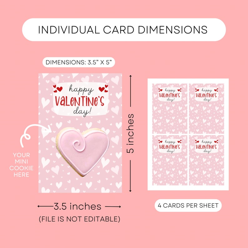 Valentines Mini Cookie Cards, Bundle of 8 Cookie Cards, Valentines ...