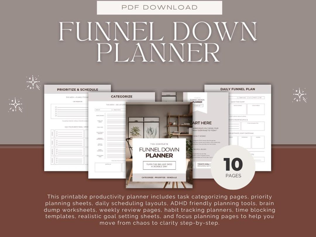 Funnel Down Planner Printable | ADHD Friendly Productivity Planner - Etsy