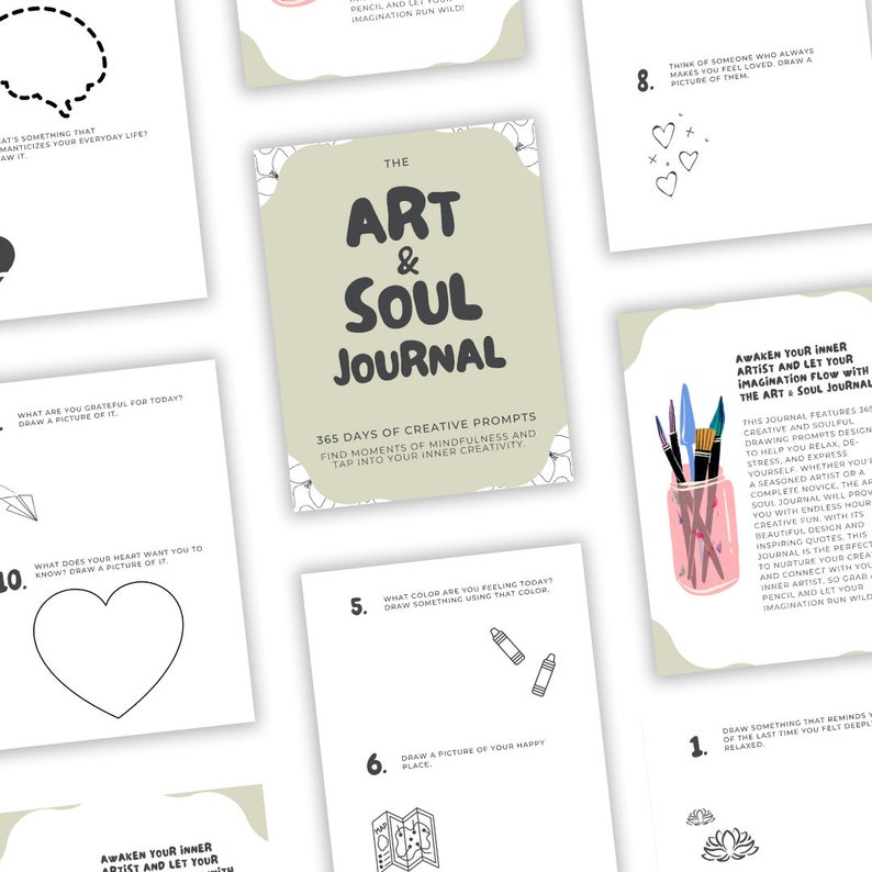 365-day Art & Soul Drawing Prompt Journal Creative Notebook Digital ...