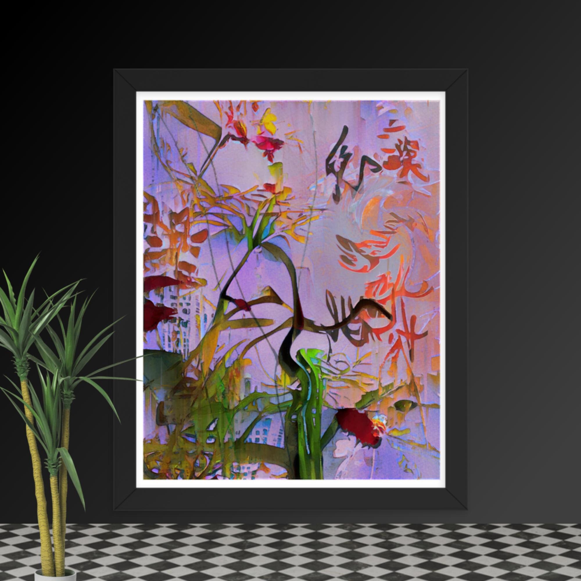 Japanese Wall Art Haiga a Visual Poem Fine Art Print With Wood Frame ...