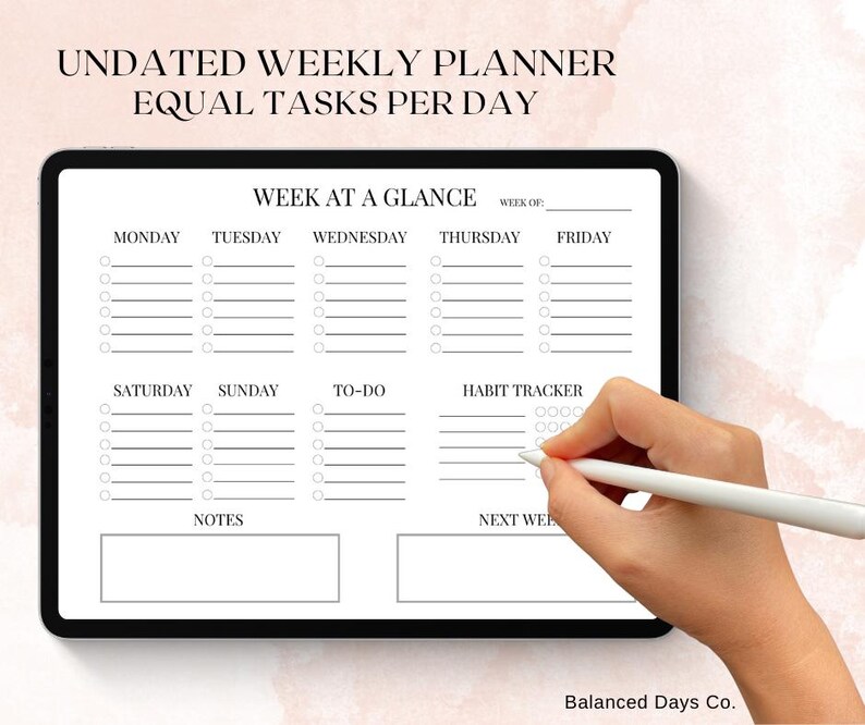 Weekly Digital Planner | Week at A Glance Template | Extended To-do ...