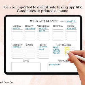 Weekly Digital Planner | Week at A Glance Template | Extended To-do ...