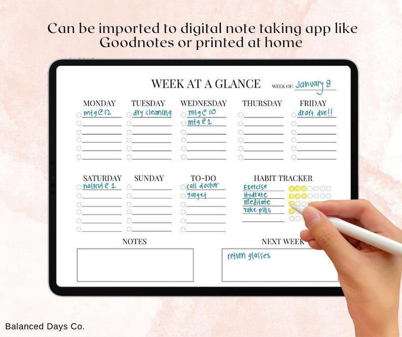 Weekly Digital Planner | Week at A Glance Template | Extended To-do ...