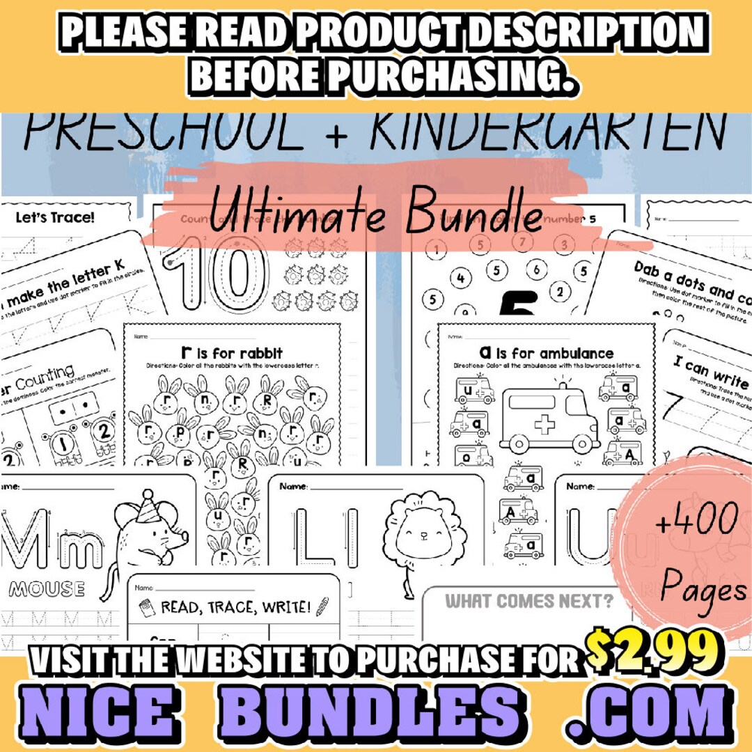 Preschool Pre-k Kindergarten Learning Bundle 400 Pages Printable ...