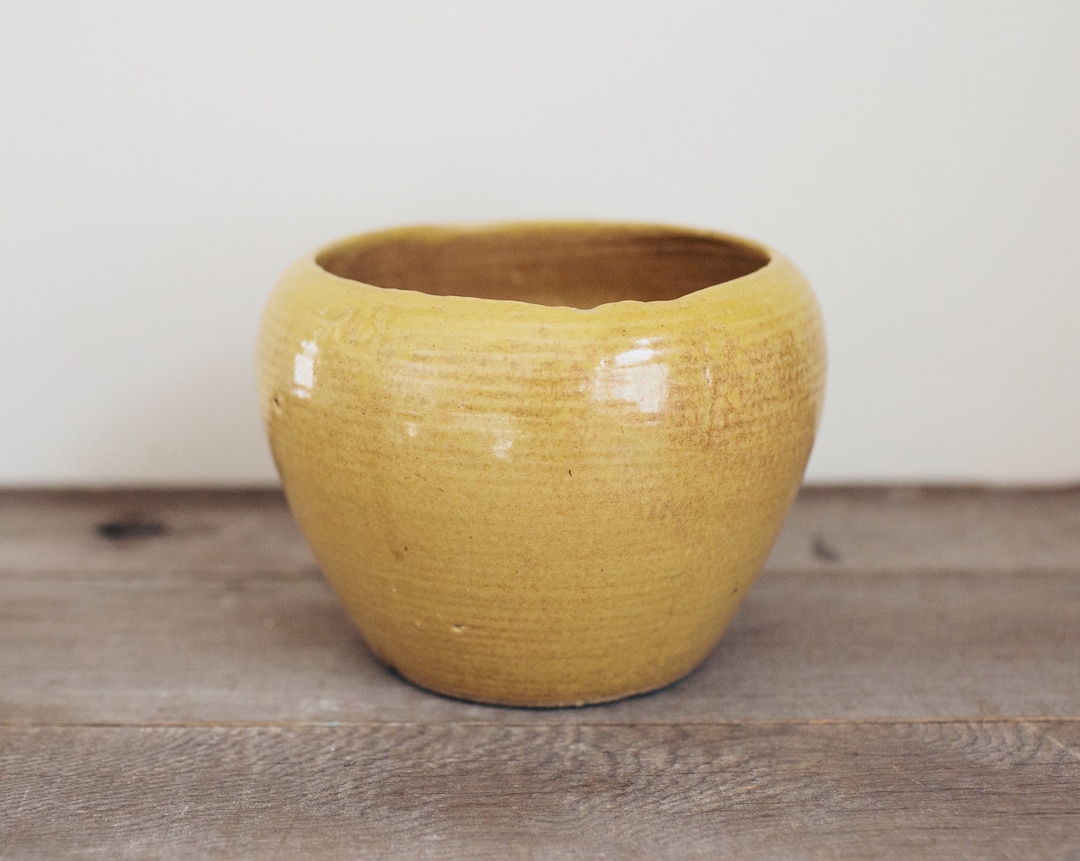 Vintage Mustard Yellow Ceramic Pot, Rustic Country Farmhouse Distressed ...