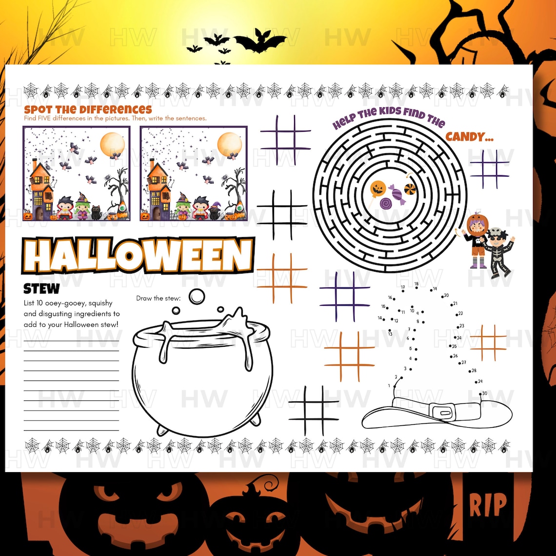 Halloween Activity Placemats, Kids Coloring Pages (instant Download) - Etsy