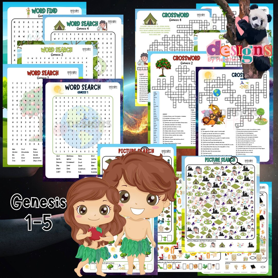Genesis 1-5 Childrens Activity Pages Instant Printable, 15 Worksheets ...