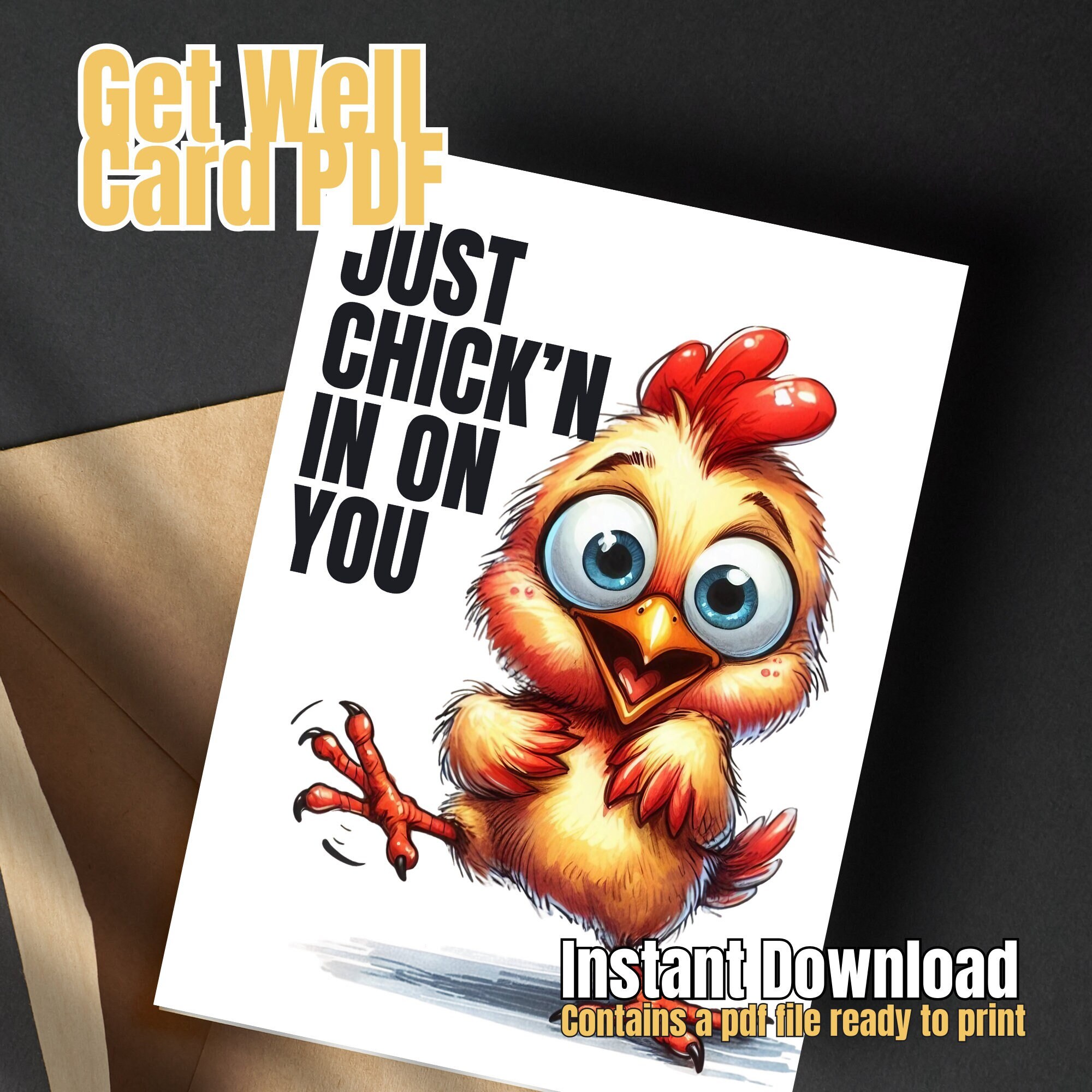 Get Well Card, Instant Download, PDF Card, Envelope Template Included ...