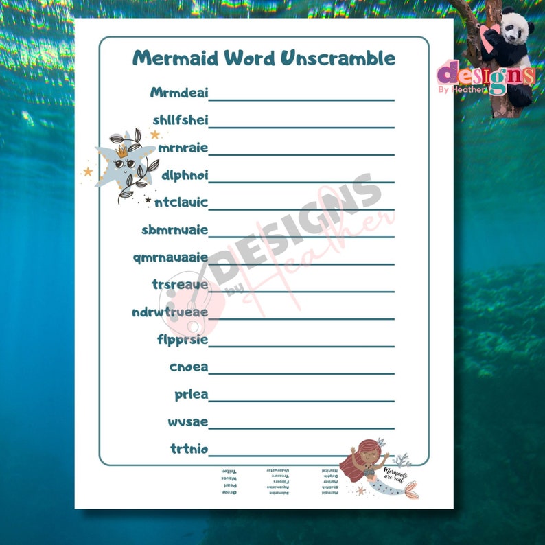 Mermaid Activity Pages, Underwater Mermaid Word Search, Picture Find ...