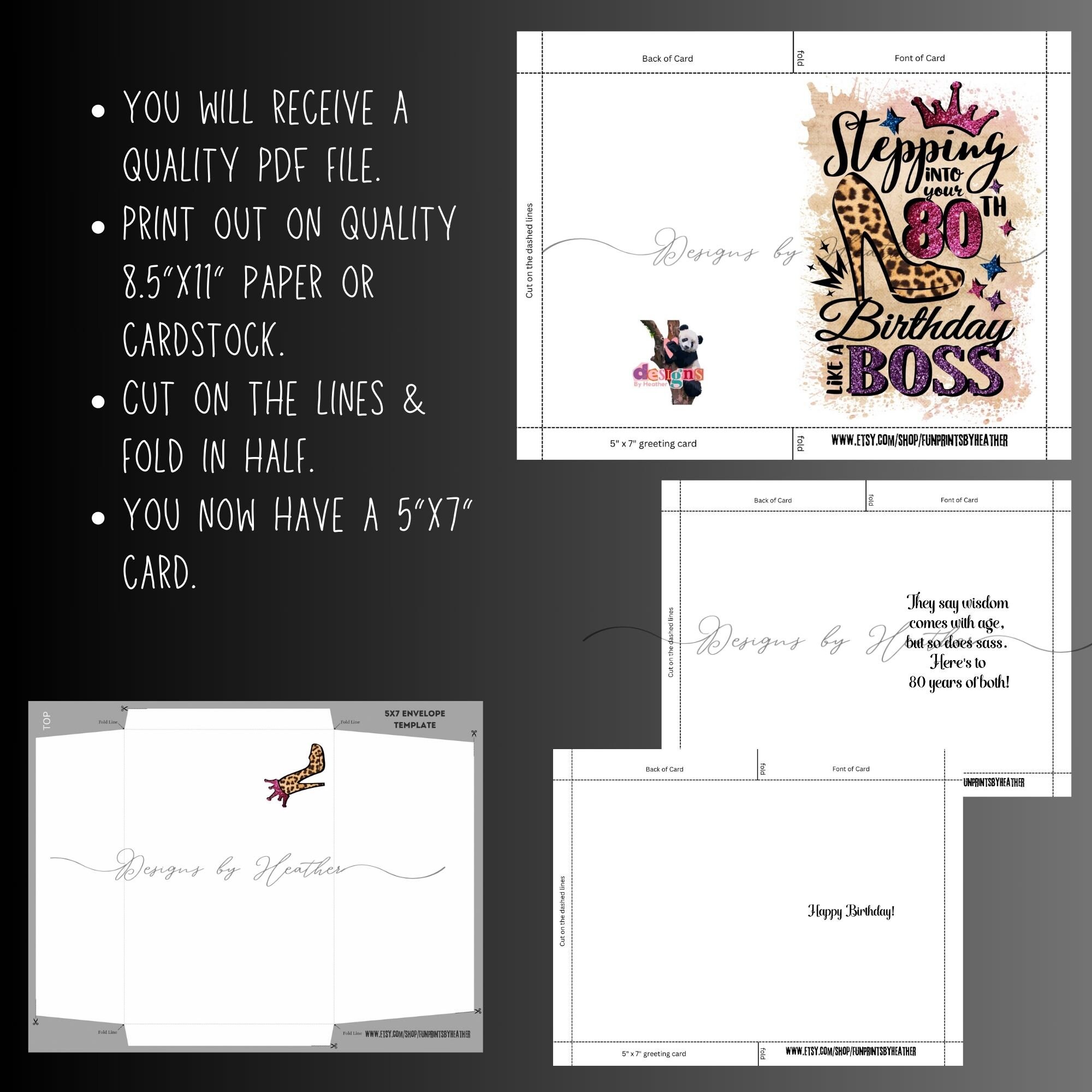 80th Birthday Card, Instant Download, PDF Card, Envelope Template ...