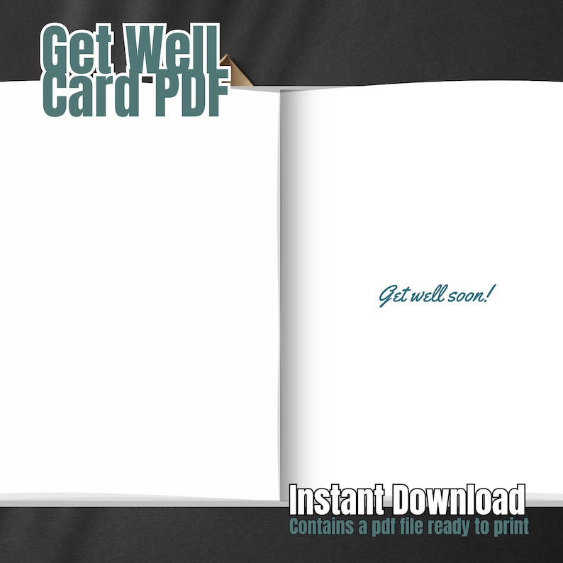Get Well Card, Instant Download, PDF Card, Envelope Template Included ...
