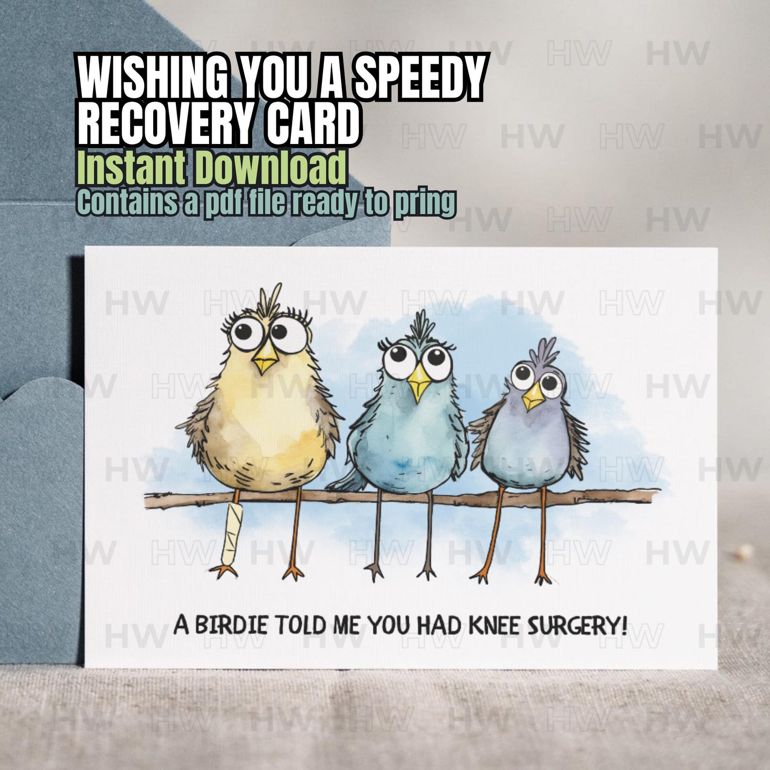 Knee Surgery Card, Instant Download, PDF Card, Envelope Template ...