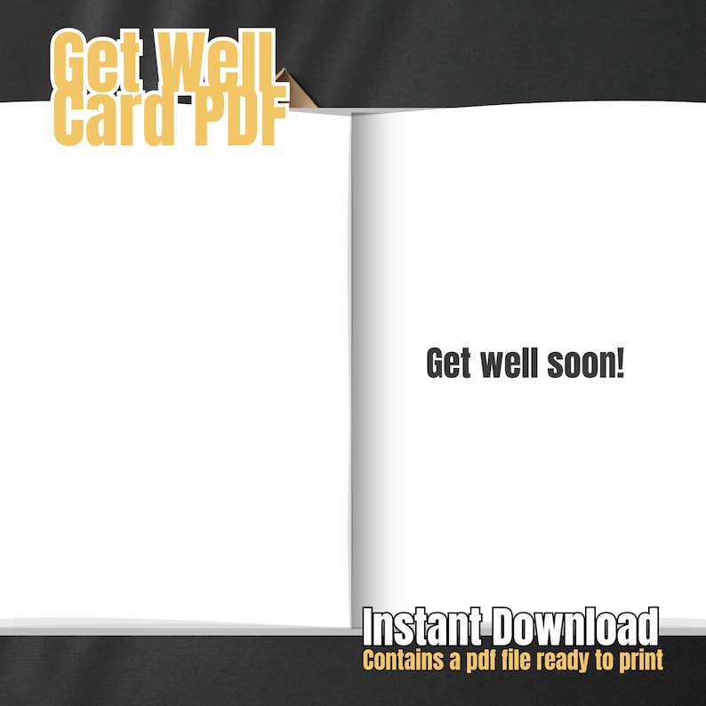 Get Well Card, Instant Download, PDF Card, Envelope Template Included ...