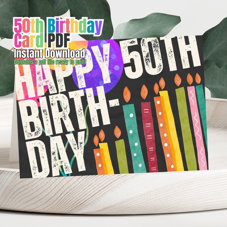 50th Birthday Card, Instant Download, PDF Card, Envelope Template ...
