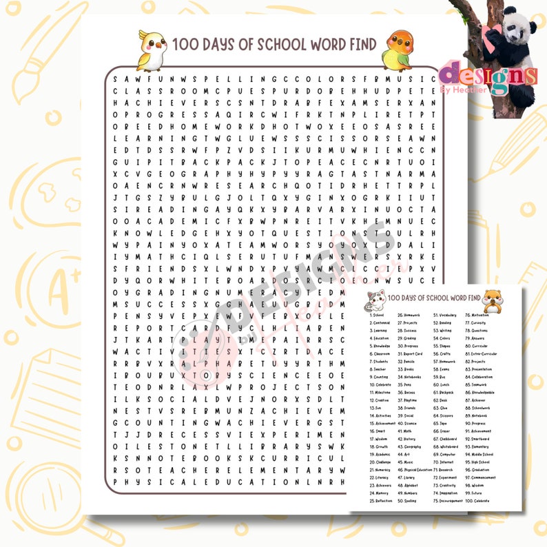100 Days of School Activity Pages, Teacher Printables, Kids Instant ...