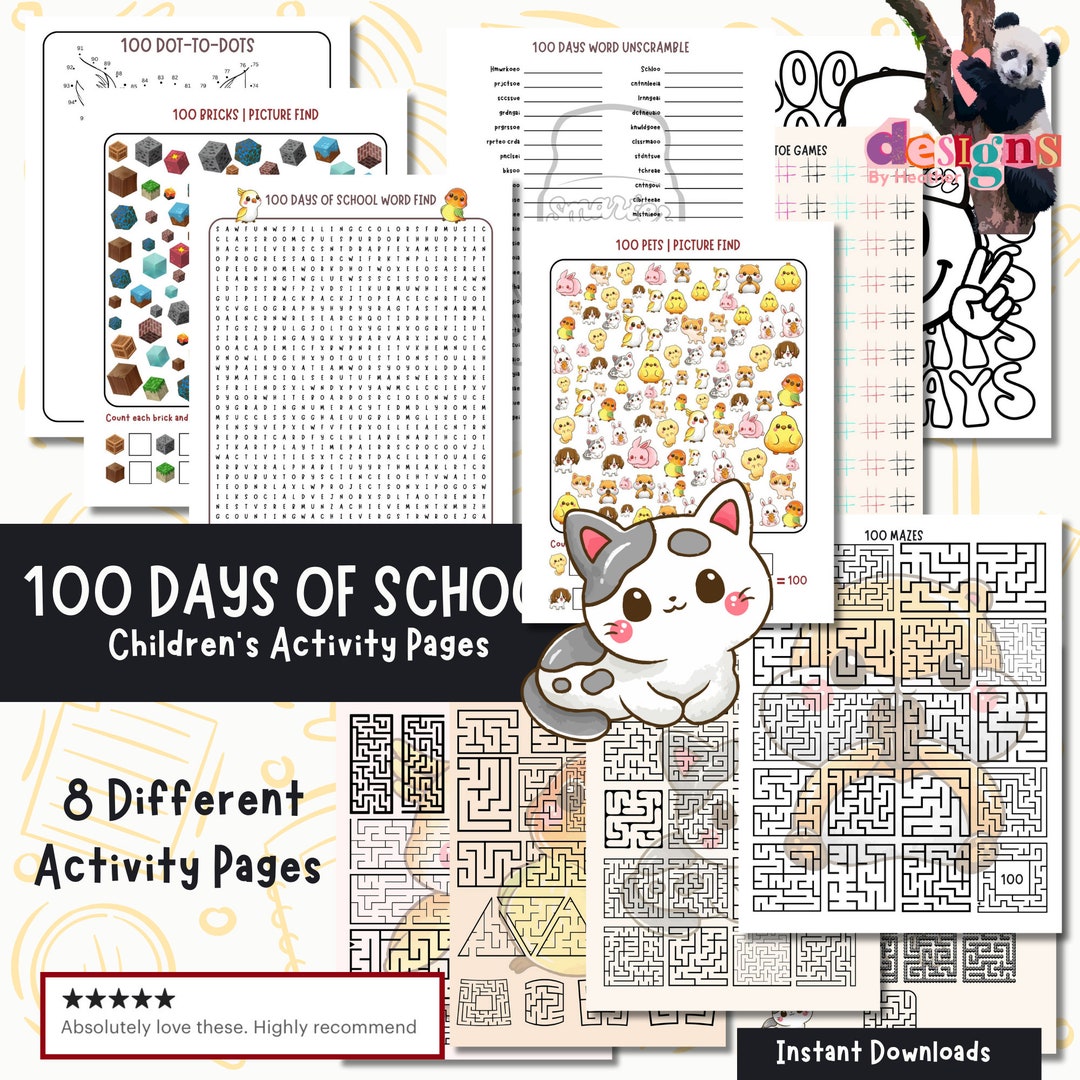 100 Days of School Activity Pages, Teacher Printables, Kids Instant ...