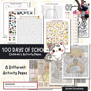 100 Days of School Activity Pages, Teacher Printables, Kids Instant ...