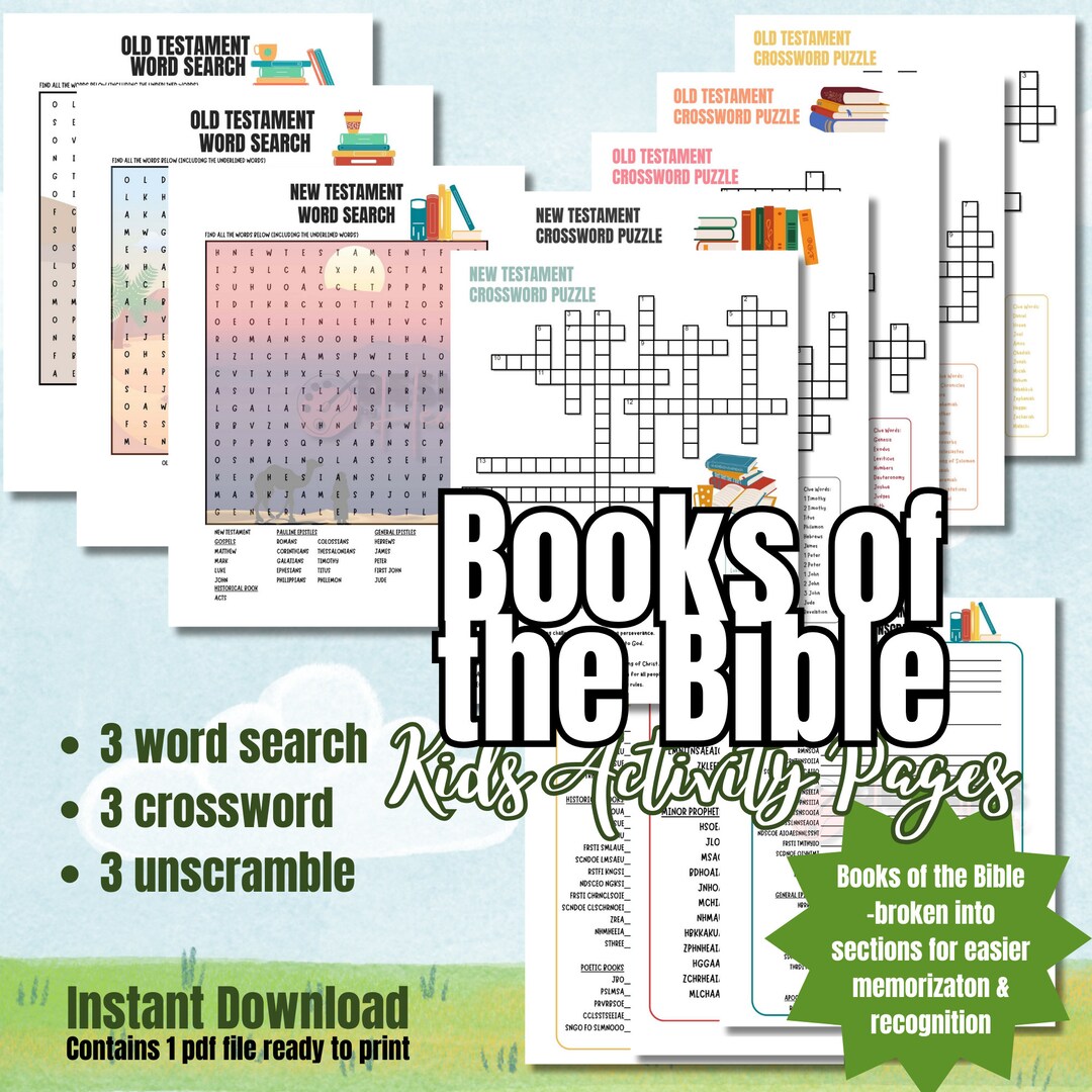 Books of the Bible Kids Activity Pages, Word Search, Crossword (digital ...
