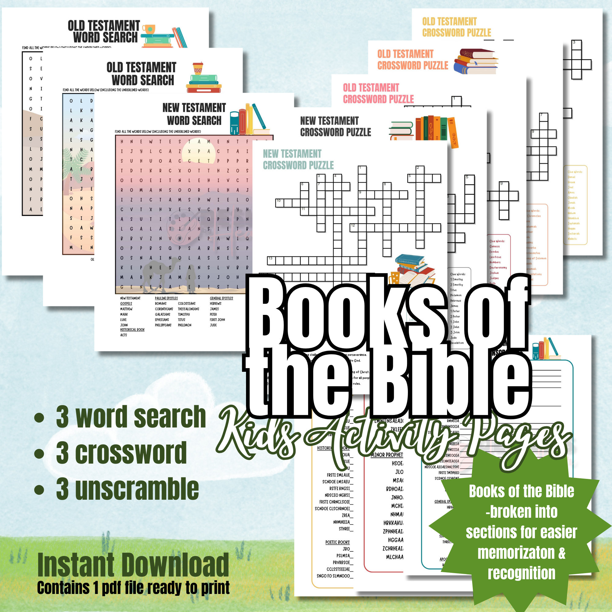 Books of the Bible Children’s Printables, 9 Worksheets, Children’s Word ...