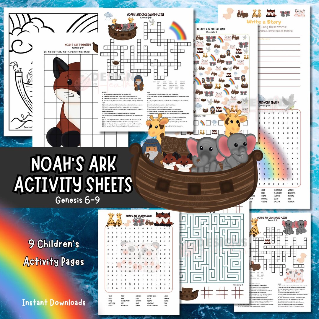 Noah’s Ark Genesis 6-9 Children’s Activity Pages Instant Printable, 15 ...