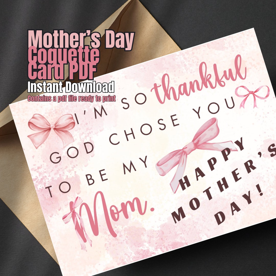 Pink Bow Mother's Day Card, Printable Coquette Card (PDF) - Etsy