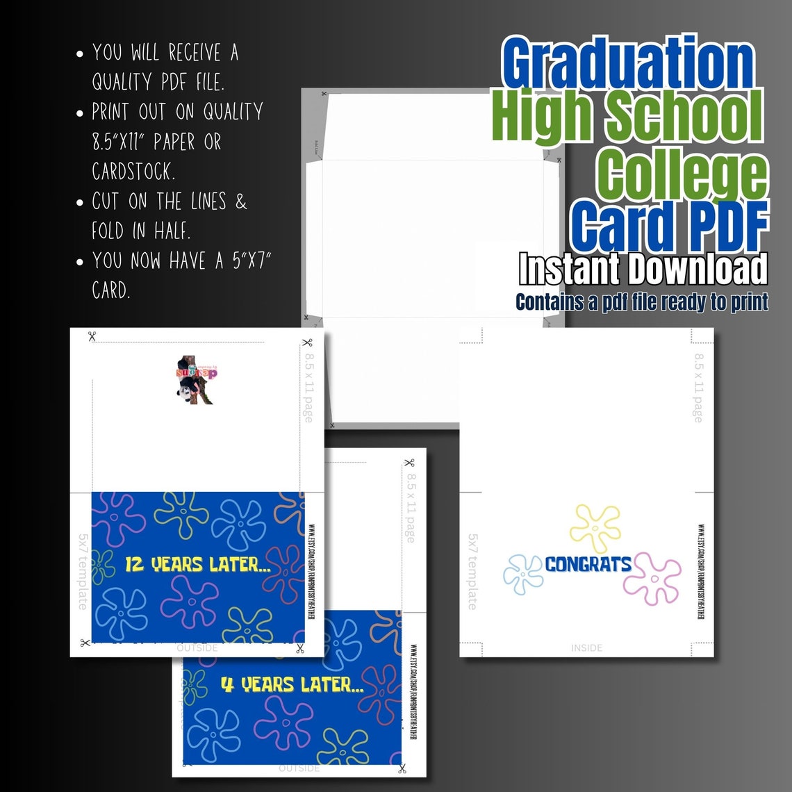 College Graduation Card, High School Graduation Card, Instant Download ...