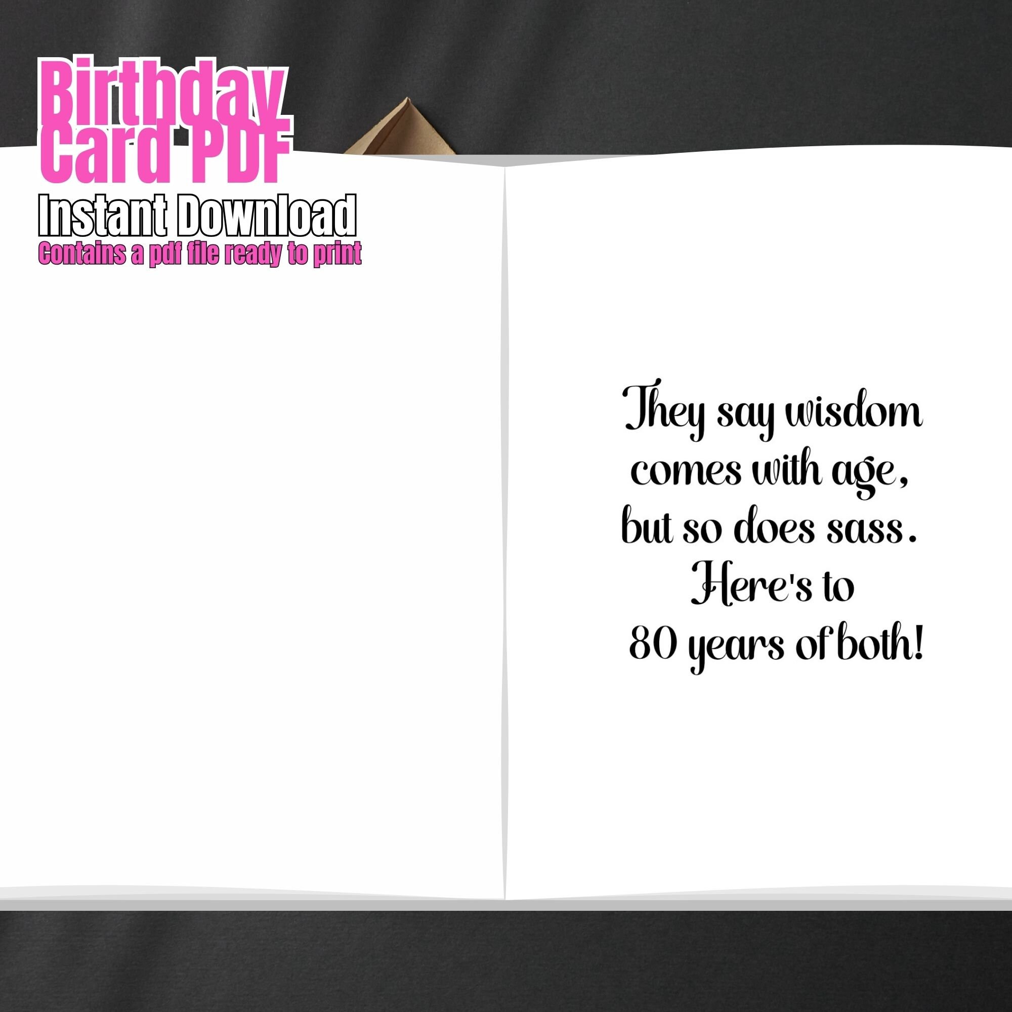 80th Birthday Card, Instant Download, PDF Card, Envelope Template ...