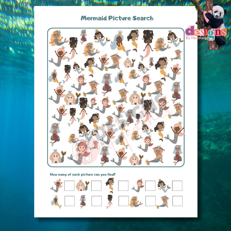 Mermaid Activity Pages, Underwater Mermaid Word Search, Picture Find ...