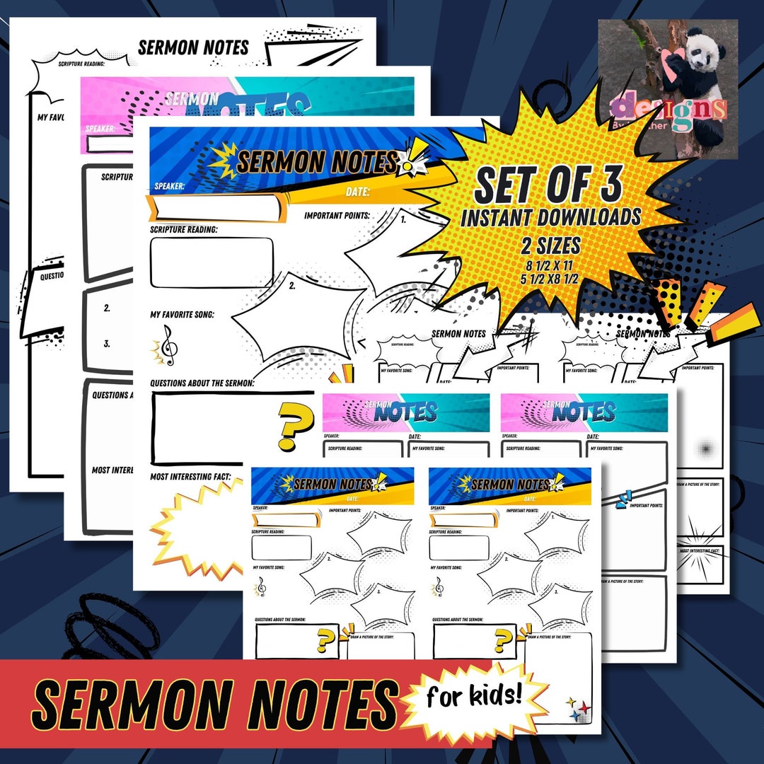 Sermon Notes for Kids, 3 Different Sermon Notes, 2 Sizes 8 1/2 X 11 and ...