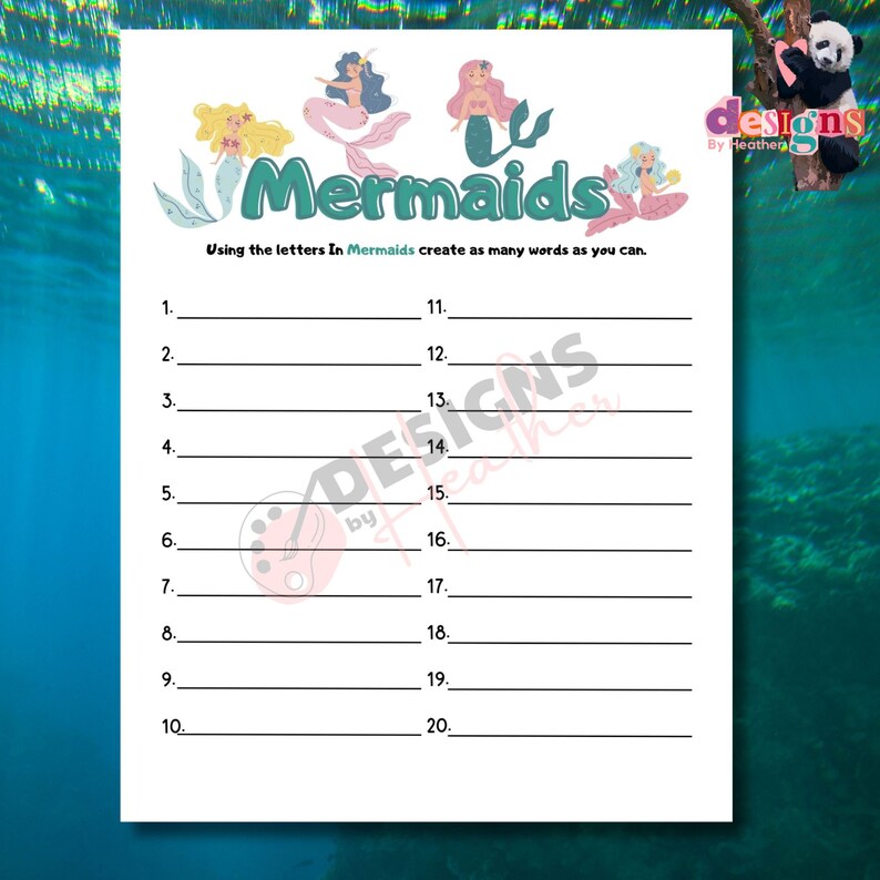Mermaid Activity Pages, Word Search, Color by Number (digital Download ...
