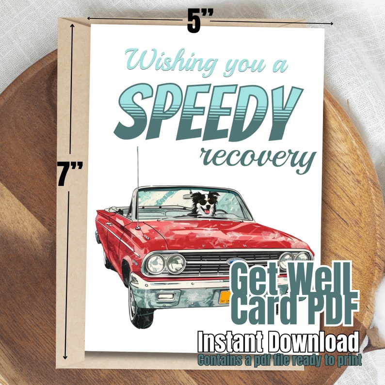 Get Well Card, Speedy Recovery, Classic Car (PDF Card) - Etsy